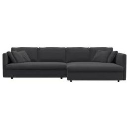 Ecksofa FLEXLUX "Lovane" Sofas Gr. B/H/T: 290cm x 84cm x 185cm, Lederoptik, Chaiselongue rechts, grau (shark grey) Weich & anschmiegsam, große Sitztiefe auf Kaltschaum, Dekokissen inkl.