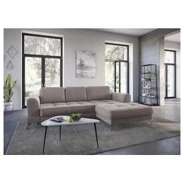 Sit & More Ecksofa SIT&MORE "Bendigo L-Form" Sofas Gr. B/H/T: 284 cm x 84 cm x 175 cm, Samtoptik, mega-Recamiere rechts, mit satiniertem Nickelfuß, beige (sand) inklusive Sitztiefenverstellung, Bodenfreiheit 12 cm, in 2 Fußfarben