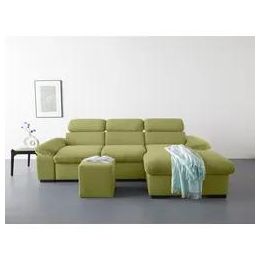 Ecksofa COTTA "Lola L-Form" Sofas Gr. B/H/T: 250cm x 73cm x 165cm, Chenille-Struktur, Recamiere rechts, Ohne Bettfunktion-Ohne Bettkasten-Ohne Armteilverstellung, grün mit Hocker & Kopfteilfunktion, wahlw. Bett- und Armteilfunktion