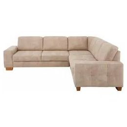 Ecksofa Home Affaire "Puccini L-Form" Sofas Gr. B/H/T: 276cm x 86cm x 271cm, Luxus-Microfaser Vintageoptik, ohne Bettfunktion-ohne Schubladen, beige mit Federkern, Sitztiefenverstellung, Kontrastnaht