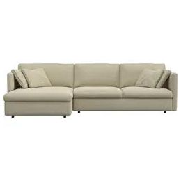 Ecksofa FLEXLUX "Lovane" Sofas Gr. B/H/T: 290cm x 84cm x 182cm, Chenille, Chaiselongue links, beige (sandy beige) Weich & anschmiegsam, große Sitztiefe auf Kaltschaum, Dekokissen inkl.