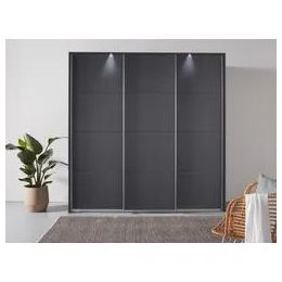 Schwebetürenschrank Rauch "Oteli" Schränke Gr. B/H/T: 211 cm x 214 cm x 68 cm, mit Beleuchtung, 3 St., grau (graumetallic) inkl. Passepartout optional mit Beleuchtung