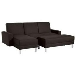 Schlafsofa Max Winzer "Just Fresh modernes kubisches Sofa, Rückenverstellung für Sitzkomfort" Sofas Gr. B/H/T: 230cm x 93cm x 152cm, Strukturgewebe 16523, Recamiere beidseitig montierbar, ohne Hocker, braun (schoko) Recamiere links oder rechts montierbar, elegante Metallfüße