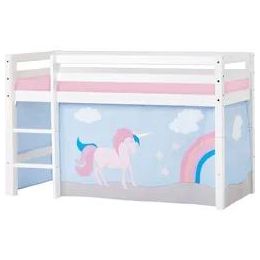 Hochbett Hoppekids "«Einhorn»" Hochbetten Gr. Einhorn-Motiv, Liegefläche B/L: 70 cm x 160 cm, kein Härtegrad, Schaumstoffmatratze, rosa (weiß) Kinder mit Vorhang & Matratze 2 Größen umbaubar