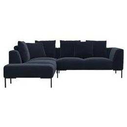 Ecksofa FLEXLUX "Sava" Sofas Gr. B/H/T: 284cm x 94cm x 222cm, Velvet, lange Ottomane links, blau (royal blau) Taschenferderkern-Sitz mit Kaltschaum, lose Rücken- & Dekokissen