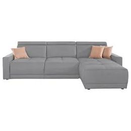 Ecksofa DOMO collection "Ava L-Form", grau, B:262cm H:84cm T:167cm, Kunstleder SOFTLUX, Struktur fein (100% Polyester), Zierkissen: Microfaser PRIMABELLE (100% Polyester), Struktur (100% Polyester), Microfaser PRIMABELLE (100% Polyester), Sofas, mit Recamiere, Federkern wahlweise mit Kopfteilverstellungen