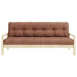 Schlafsofa KARUP DESIGN "KNOB" Sofas Gr. B/H/T: 205cm x 79cm x 95cm, gleichschenklig, Klar lackiert, braun (clay brown) mit Futonmatratze, verschiedene Farben, FSC-zertifiziert, Kiefer