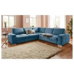 Sit & More Ecksofa SIT & MORE "Santorini L-Form" Sofas Gr. B/H/T: 276cm x 82cm x 271cm, Luxus-Microfaser, langer Schenkel links, mit Sitztiefenverstellung, blau (azur) mit Federkern und Sitztiefenverstellung, wahlweise Bettfunktion