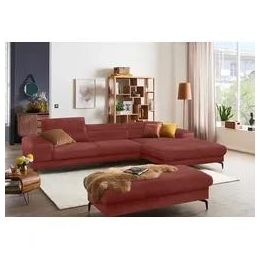 Ecksofa W.Schillig "piedroo" Sofas Gr. B/H/T: 343cm x 70cm x 193cm, Chenille-Flachgewebe R66, Longchair rechts, mit Kopfteilverstellung-ohne Sitztiefenverstellung, rot (red r66) Kopfteilverstellung, wahlweise mit Sitztiefenverstellung, Breite 343cm