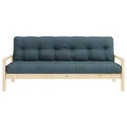 Schlafsofa KARUP DESIGN "KNOB" Sofas Gr. B/H/T: 205cm x 79cm x 95cm, gleichschenklig, Klar lackiert, blau (petrol blue) mit Futonmatratze, verschiedene Farben, FSC-zertifiziert, Kiefer