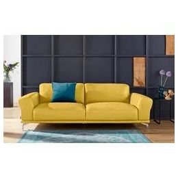 2,5-Sitzer W.Schillig "montanaa" Sofas Gr. B/H/T: 232cm x 78cm x 94cm, Longlife Xtra-Leder Z69, gelb (lemon z69) mit Metallfüßen in Chrom glänzend, Breite 232 cm