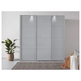 Schwebetürenschrank Rauch "Oteli" Schränke Gr. B/H/T: 211 cm x 233 cm x 68 cm, mit Beleuchtung, 3 St., grau (seidengrau) inkl. Passepartout optional mit Beleuchtung