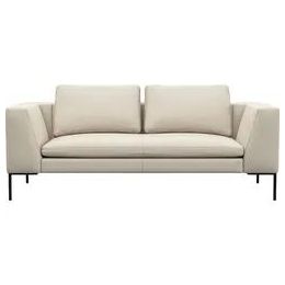 2,5-Sitzer FLEXLUX "Loano" Sofas Gr. B/H/T: 206cm x 86cm x 106cm, Echtleder, weiß (warm weiß) modernes Sofa, frei im Raum stellbar, lose Kissen, Kaltschaum Sitz