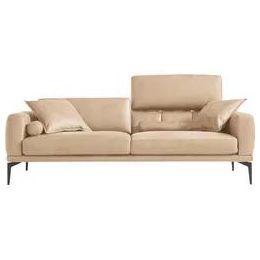 2,5-Sitzer Egoitaliano "Masu, Designsofa mit erstklassigem Sitzkomfort" Sofas Gr. B/H/T: 218cm x 95cm x 97cm, Leder BULL, mit Rückenfunktion, beige (champagner) inkl. 2 Kissenrollen, Rückenelemente manuell verstellbar, Metallfüße