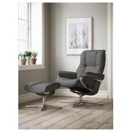 Relaxsessel stressless "Mayfair", grau (grau batick), B:83cm H:102cm T:74cm, Leder BATICK: BATICK ist ein leicht korrigiertes, durchgefärbtes und genarbtes Möbelleder, bei dem die meisten Unebenheiten und Spuren in der Regel entfernt wurden., Sessel, mit Cross Base, Größe S, M & L, Holzakzent Wenge