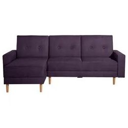 Ecksofa Max Winzer "Just Chill" Sofas Gr. B/H/T: 230cm x 93cm x 152cm, Samtvelours 20442, Recamiere beidseitig montierbar, lila Schlafsofa mit Recamiere, Rückenverstellung, inklusive Stauraumhocker