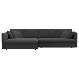 Ecksofa FLEXLUX "Lovane" Sofas Gr. B/H/T: 290cm x 84cm x 185cm, Lederoptik, Chaiselongue links, grau (shark grey) Weich & anschmiegsam, große Sitztiefe auf Kaltschaum, Dekokissen inkl.