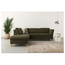 Ecksofa Home Affaire "Trelleborg L-Form" Sofas Gr. B/H/T: 252cm x 86cm x 213cm, Struktur, Ottomane links, mit Bettfunktion-mit Stauraum, grün (olive) Federkern-Polsterung, wahlweise mit Bettfunktion und Stauraum