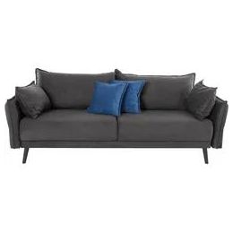 Schlafsofa Inosign "Asra" Sofas Gr. B/H/T: 228 cm x 95 cm x 104 cm, Samtvelours, mit Bettfunktion-mit Bettkasten, schwarz (anthrazit, schwarz) incl. Bettfunktion und Bettkasten, Seitentasche im Armteil, Federkern