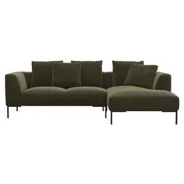 Ecksofa FLEXLUX "Sava" Sofas Gr. B/H/T: 294cm x 94cm x 166cm, Velvet, Chaiselongue rechts, grün (moss green) Taschenferderkern-Sitz mit Kaltschaum, lose Rücken- & Dekokissen