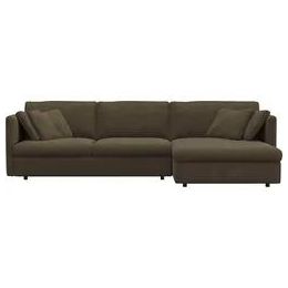 Ecksofa FLEXLUX "Lovane" Sofas Gr. B/H/T: 290cm x 84cm x 182cm, Lederoptik, Chaiselongue rechts, braun (camel brown) Weich & anschmiegsam, große Sitztiefe auf Kaltschaum, Dekokissen inkl.