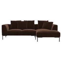 Ecksofa FLEXLUX "Sava" Sofas Gr. B/H/T: 294cm x 94cm x 166cm, Velvet, Chaiselongue rechts, braun (tobacco) Taschenferderkern-Sitz mit Kaltschaum, lose Rücken- & Dekokissen