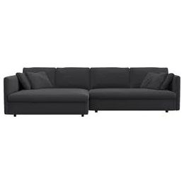 Ecksofa FLEXLUX "Lovane" Sofas Gr. B/H/T: 290cm x 84cm x 185cm, Lederoptik, Chaiselongue links, schwarz (gorilla black) Weich & anschmiegsam, große Sitztiefe auf Kaltschaum, Dekokissen inkl.