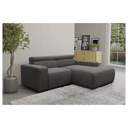 Ecksofa DOMO collection "Brandon kleine Ausführung B/T/H: 214/100/80 cm" Sofas Gr. B/H/T: 214cm x 80cm x 175cm, Cord, Recamiere rechts, ohne Sitztiefenverstellung, mit Nierenkissen, grau Mit Kopfteilverstellung, auch in Leder und Cord, L-Form