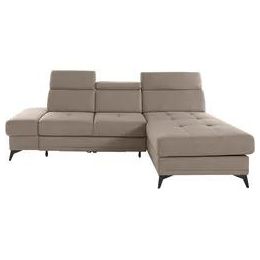 Ecksofa Inosign "Cardiz L-Form" Sofas Gr. B/H/T: 246 cm x 83 cm x 173 cm, Samtoptik, Recamiere rechts, mit Bettfunktion-mit Bettkasten, beige (sand) inkl.Kopfteilverstellung und Federkern wahlweise mit Bettfunktion