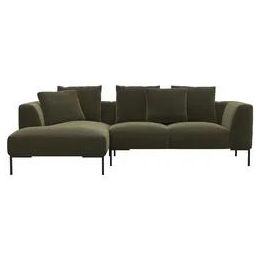 Ecksofa FLEXLUX "Sava" Sofas Gr. B/H/T: 294cm x 94cm x 166cm, Velvet, Chaiselongue links, grün (moss grün) Taschenferderkern-Sitz mit Kaltschaum, lose Rücken- & Dekokissen