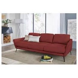 Big-Sofa W.Schillig "softy" Sofas Gr. B/H/T: 254cm x 79cm x 113cm, Chenille-Flachgewebe R66, rot (rot r66) mit dekorativer Heftung im Sitz, Füße schwarz pulverbeschichtet