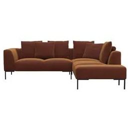 Ecksofa FLEXLUX "Sava" Sofas Gr. B/H/T: 284cm x 94cm x 222cm, Velvet, lange Ottomane rechts, braun (cognac) Taschenferderkern-Sitz mit Kaltschaum, lose Rücken- & Dekokissen