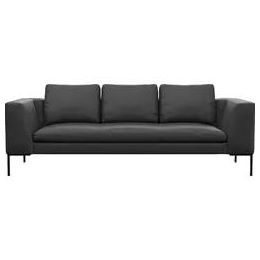 3-Sitzer FLEXLUX "Loano, superbequemer Sitzkomfort durch Kaltschaum im Sitz" Sofas Gr. B/H/T: 238cm x 86cm x 106cm, Echtleder, schwarz (deep schwarz) modernes Sofa, frei im Raum stellbar, lose Kissen