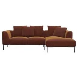 Ecksofa FLEXLUX "Sava" Sofas Gr. B/H/T: 294cm x 94cm x 166cm, Velvet, Chaiselongue rechts, braun (cognac) Taschenferderkern-Sitz mit Kaltschaum, lose Rücken- & Dekokissen