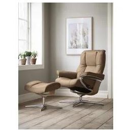 Relaxsessel stressless "Mayfair" Sessel Gr. Leder BATICK, Cross Base Eiche, Relaxfunktion-Drehfunktion-PlusTMSystem-Gleitsystem-BalanceAdaptTM, B/H/T: 79cm x 102cm x 73cm, braun (latte batick) mit Cross Base, Größe S, M & L, Holzakzent Eiche