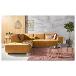 Ecksofa Inosign "Sapporo L-Form" Sofas Gr. B/H/T: 272cm x 78cm x 222cm, Luxus-Microfaser, Ottomane links, mit elektrischer Vorziehfunktion, gelb (mais) wahlweise Bettfunktion oder Sitztiefenverstellung, Federkern