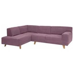 Ecksofa Tom Tailor HOME "NORDIC PURE" Sofas Gr. B/H/T: 249cm x 77cm x 181cm, Vintage Webstoff TUS, Ottomane links, lila (soft purple tus 38) mit Ottomane, im Retrolook, Füße Buche natur