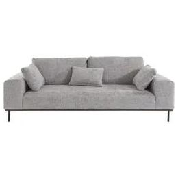 3-Sitzer Andas "Mikael" Sofas Gr. B/H/T: 232 cm x 87 cm x 103 cm, Struktur flausch, grau mit hochwertigem, gebeiztem Holzrahmen und 4 Zierkissen