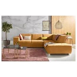 Ecksofa Inosign "Sapporo L-Form" Sofas Gr. B/H/T: 272cm x 78cm x 222cm, Luxus-Microfaser, Ottomane rechts, mit elektrischer Vorziehfunktion, gelb (mais) wahlweise Bettfunktion oder Sitztiefenverstellung, Federkern