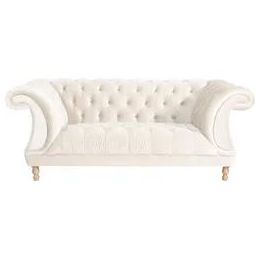 Chesterfield-Sofa Max Winzer "Isabelle" Sofas Gr. B/H/T: 200cm x 80cm x 100cm, Samtvelours 20442, beige (creme) mit Knopfheftung & gedrechselten Füßen in Buche natur, Breite 200 cm