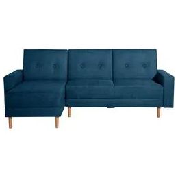 Ecksofa Max Winzer "Just Chill" Sofas Gr. B/H/T: 230cm x 93cm x 152cm, Samtvelours 20442, Recamiere beidseitig montierbar, blau (petrol) Schlafsofa mit Recamiere, Rückenverstellung, inklusive Stauraumhocker