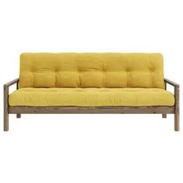 Schlafsofa KARUP DESIGN "KNOB" Sofas Gr. B/H/T: 205cm x 79cm x 95cm, gleichschenklig, Carob Brown lackiert, gelb (honey) mit Futonmatratze, verschiedene Farben, FSC-zertifiziert, Kiefer