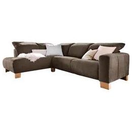 Ecksofa Home Affaire "Hörnum L-Form" Sofas Gr. B/H/T: 281cm x 85cm x 220cm, Struktur weich, Recamiere links, ohne Relaxfunktion, braun (dunkelbraun) wahlweise mit motorischer Relaxfunktion, verstellbarer Kopfstütze