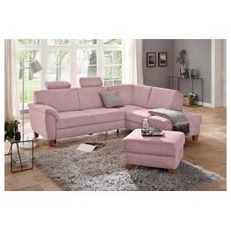 Ecksofa Home Affaire "Alta L-Form" Sofas Gr. B/H/T: 250cm x 89cm x 201cm, Struktur fein, Ottomane rechts, ohne Bettfunktion-ohne Stauraum, rosa (altrosa) mit Federkern und Kontrastnaht, Füße Buche eichefarben