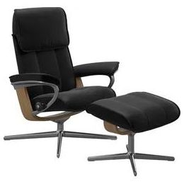 Relaxsessel stressless "Admiral" Sessel Gr. Leder BATICK, Cross Base Eiche, Relaxfunktion-Drehfunktion-PlusTMSystem-Gleitsystem-BalanceAdaptTM, B/H/T: 93cm x 103cm x 79cm, schwarz (black batick) mit Cross Base, Größe M & L, Holzakzent Eiche