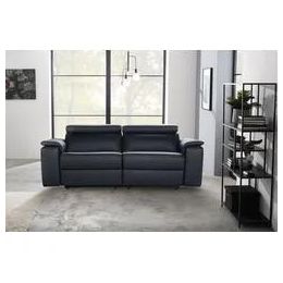 3-Sitzer NICOLETTI HOME "Seattle" Sofas Gr. B/H/T: 205cm x 84cm x 99cm, Dickleder, ohne Relaxfunktion, blau (dunkelblau) Breite 205 cm, wahlweise mit Relaxfunktion, Kopfteilverstellung