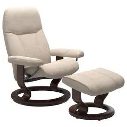 Relaxsessel stressless "Consul" Sessel Gr. ROHLEDER Stoff Q2 FARON, Classic Base Braun, PlusTMSystem-Gleitsystem-Relaxfunktion-Drehfunktion-Kopfstützenverstellung-Rückteilverstellung, B/H/T: 72cm x 94cm x 70cm, beige (light q2 faron) mit Hocker, Classic Base, Größe S, Gestell Braun