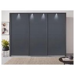 Schwebetürenschrank Rauch "Oteli" Schränke Gr. B/H/T: 278 cm x 233 cm x 68 cm, mit Beleuchtung, 3 St., grau (graumetallic) inkl. Passepartout optional mit Beleuchtung