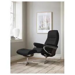 Relaxsessel stressless "Sunrise" Sessel Gr. Leder BATICK, Cross Base Braun, Relaxfunktion-Drehfunktion-PlusTMSystem-Gleitsystem-BalanceAdaptTM, B/H/T: 92cm x 105cm x 80cm, schwarz (black batick) mit Cross Base, Größe S, M & L, Holzakzent Braun