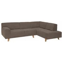 Ecksofa Tom Tailor HOME "NORDIC PURE" Sofas Gr. B/H/T: 249cm x 77cm x 181cm, Samtstoff STC, Ottomane rechts, braun (wood stc 4) mit Ottomane, im Retrolook, Füße Buche natur